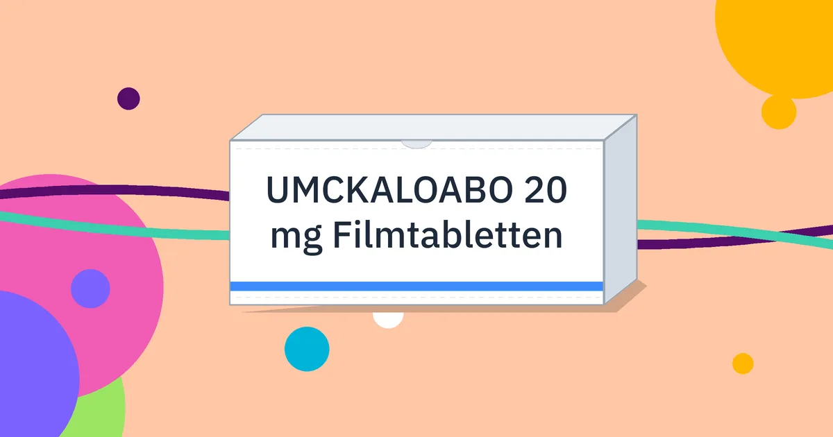 Symbolbild: Packung mit der Aufschrift UMCKALOABO 20 mg Filmtabletten (PZN 00148843) – Verfügbarkeit und Bezug in Apotheken in Frankfurt am Main