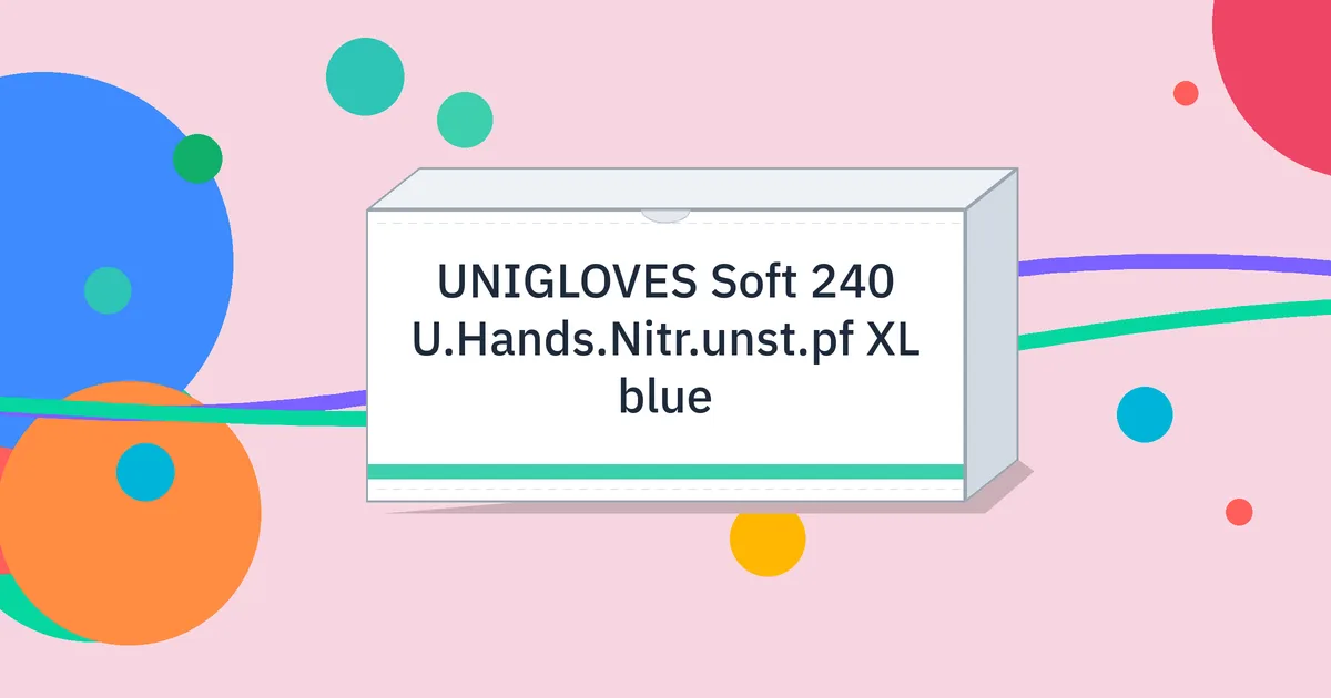 Symbolbild: Packung mit der Aufschrift UNIGLOVES Soft 240 U.Hands.Nitr.unst.pf XL blue (PZN 18102617) – Verfügbarkeit und Bezug in Apotheken in Frankfurt am Main