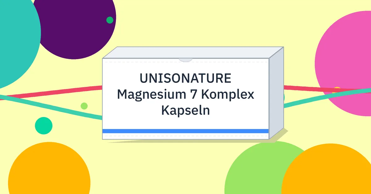 Symbolbild: Packung mit der Aufschrift UNISONATURE Magnesium 7 Komplex Kapseln (PZN 19505719) – Verfügbarkeit und Bezug in Apotheken in Frankfurt am Main