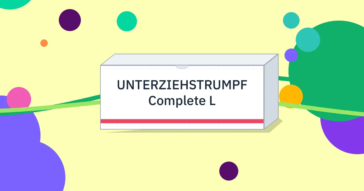 Symbolbild: Packung mit der Aufschrift UNTERZIEHSTRUMPF Complete L (PZN 18652683) – Verfügbarkeit und Bezug in Apotheken in Frankfurt am Main