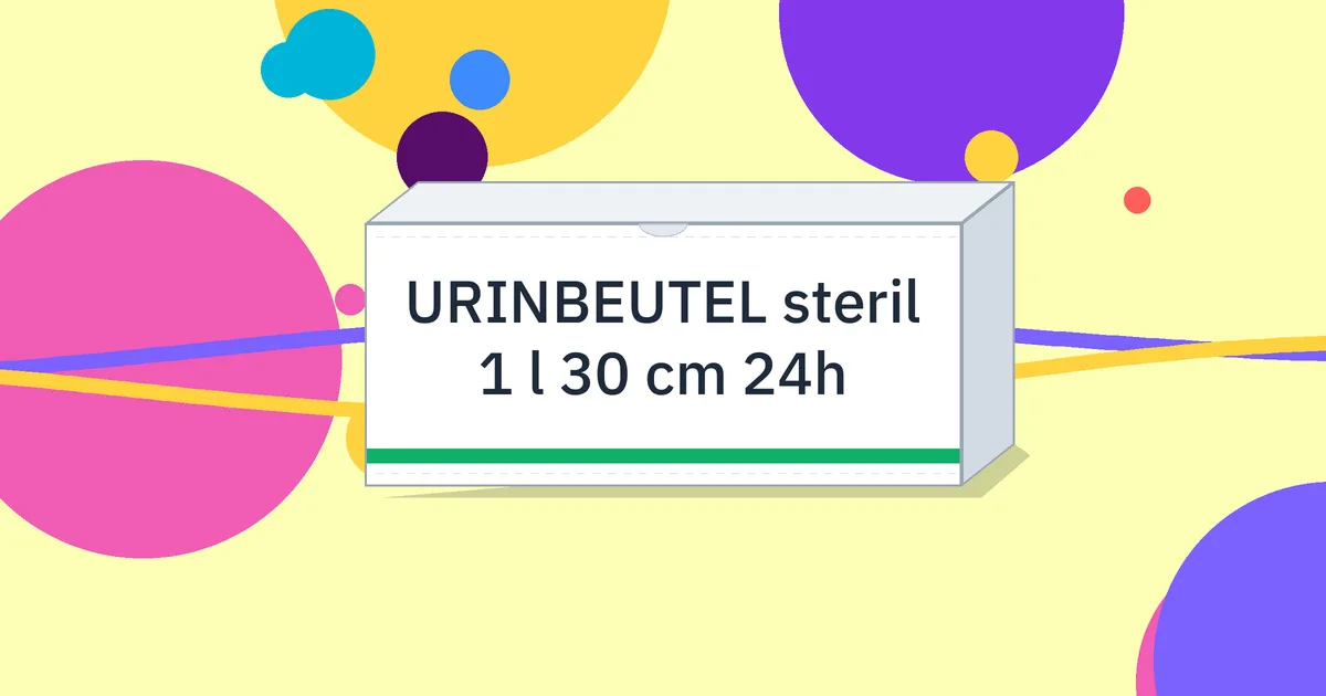Symbolbild: Packung mit der Aufschrift URINBEUTEL steril 1 l 30 cm 24h (PZN 03000710) – Verfügbarkeit und Bezug in Apotheken in Frankfurt am Main
