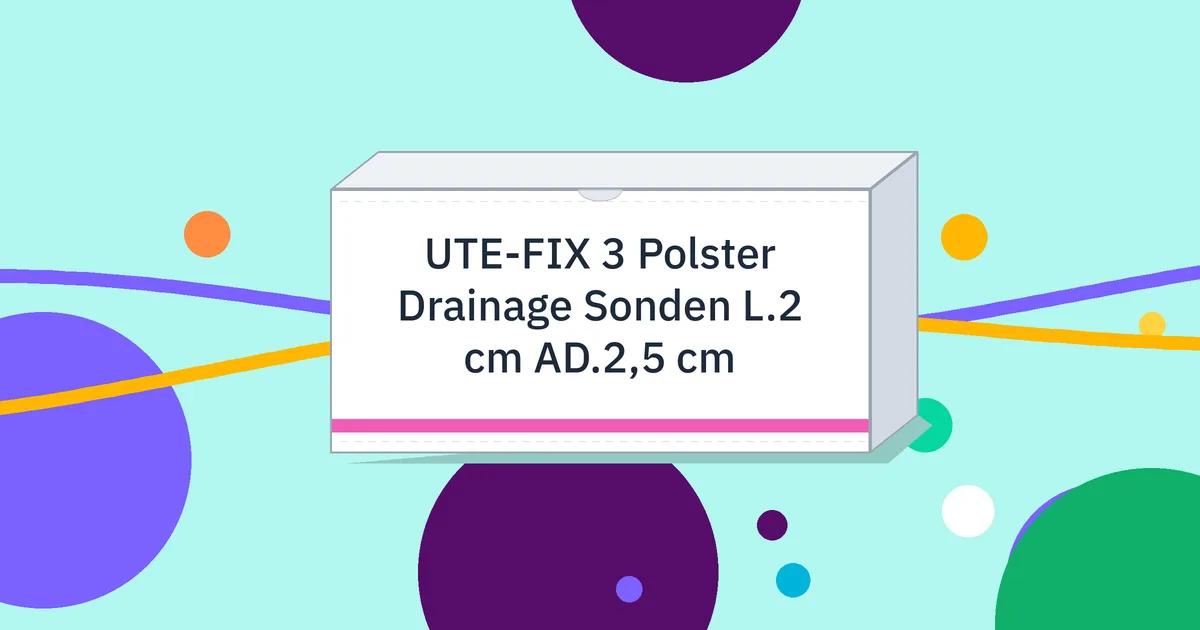 Symbolbild: Packung mit der Aufschrift UTE-FIX 3 Polster Drainage Sonden L.2 cm AD.2,5 cm (PZN 18829331) – Verfügbarkeit und Bezug in Apotheken in Frankfurt am Main