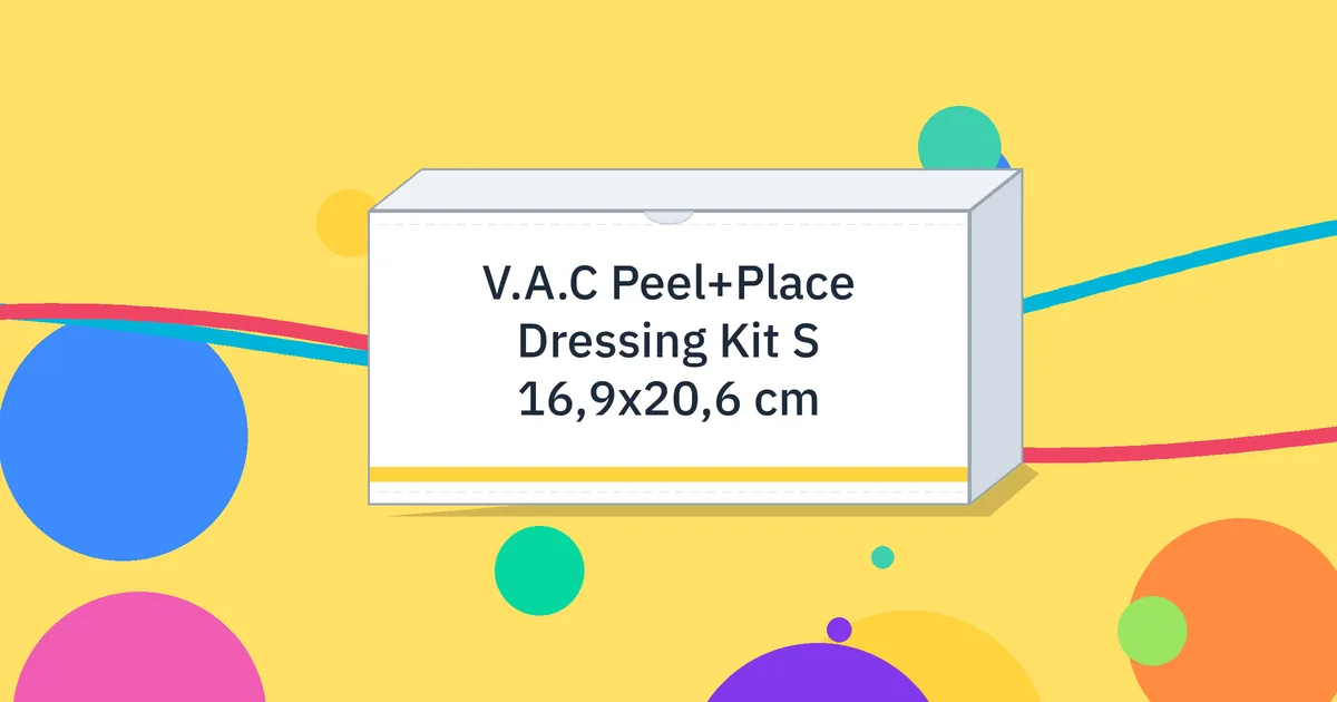 Symbolbild: Packung mit der Aufschrift V.A.C Peel+Place Dressing Kit S 16,9x20,6 cm (PZN 20361332) – Verfügbarkeit und Bezug in Apotheken in Frankfurt am Main