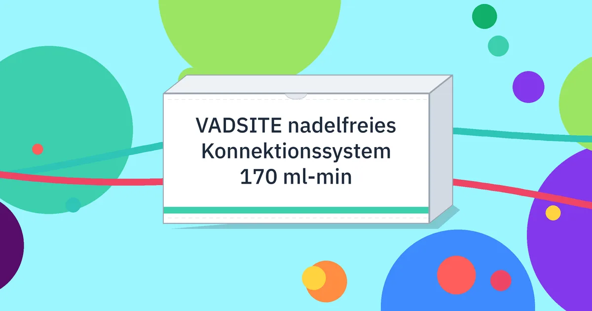 Symbolbild: Packung mit der Aufschrift VADSITE nadelfreies Konnektionssystem 170 ml-min (PZN 13574553) – Verfügbarkeit und Bezug in Apotheken in Frankfurt am Main