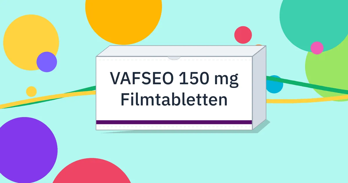 Symbolbild: Packung mit der Aufschrift VAFSEO 150 mg Filmtabletten (PZN 18779633) – Verfügbarkeit und Bezug in Apotheken in Frankfurt am Main