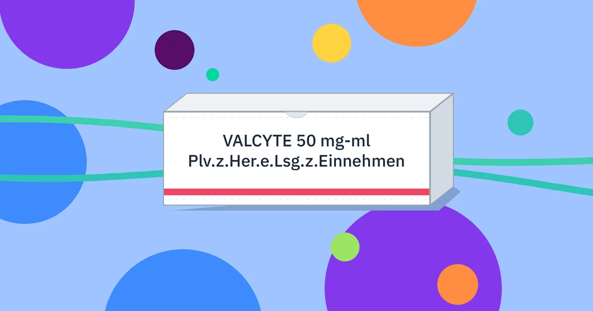 Symbolbild: Packung mit der Aufschrift VALCYTE 50 mg-ml Plv.z.Her.e.Lsg.z.Einnehmen (PZN 18371961) – Verfügbarkeit und Bezug in Apotheken in Frankfurt am Main