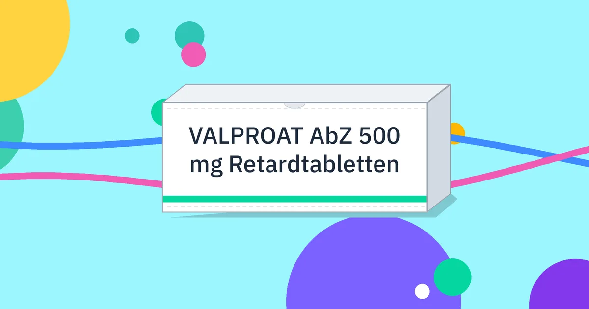 Symbolbild: Packung mit der Aufschrift VALPROAT AbZ 500 mg Retardtabletten (PZN 01048569) – Verfügbarkeit und Bezug in Apotheken in Frankfurt am Main