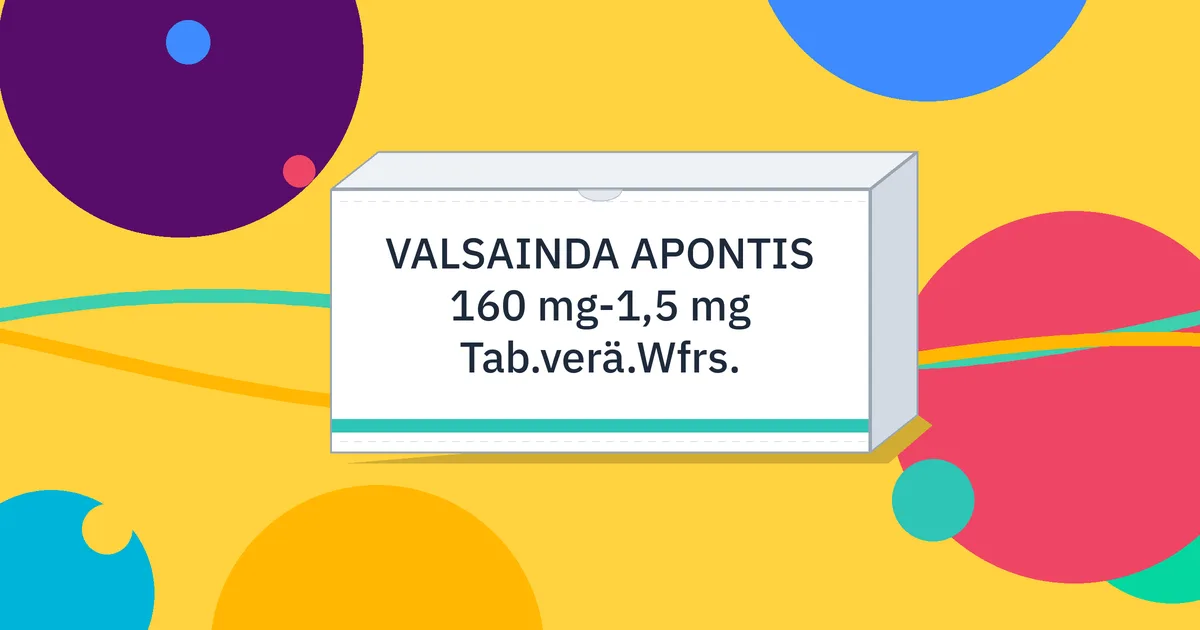 Symbolbild: Packung mit der Aufschrift VALSAINDA APONTIS 160 mg-1,5 mg Tab.verä.Wfrs. (PZN 19280574) – Verfügbarkeit und Bezug in Apotheken in Frankfurt am Main