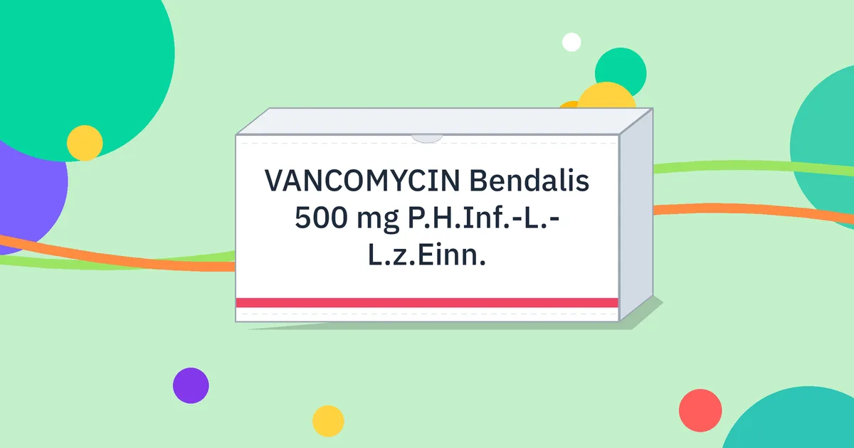 Symbolbild: Packung mit der Aufschrift VANCOMYCIN Bendalis 500 mg P.H.Inf.-L.-L.z.Einn. (PZN 19541342) – Verfügbarkeit und Bezug in Apotheken in Frankfurt am Main