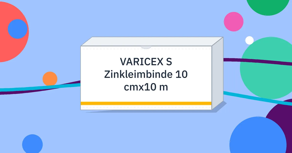 Symbolbild: Packung mit der Aufschrift VARICEX S Zinkleimbinde 10 cmx10 m (PZN 00659621) – Verfügbarkeit und Bezug in Apotheken in Frankfurt am Main