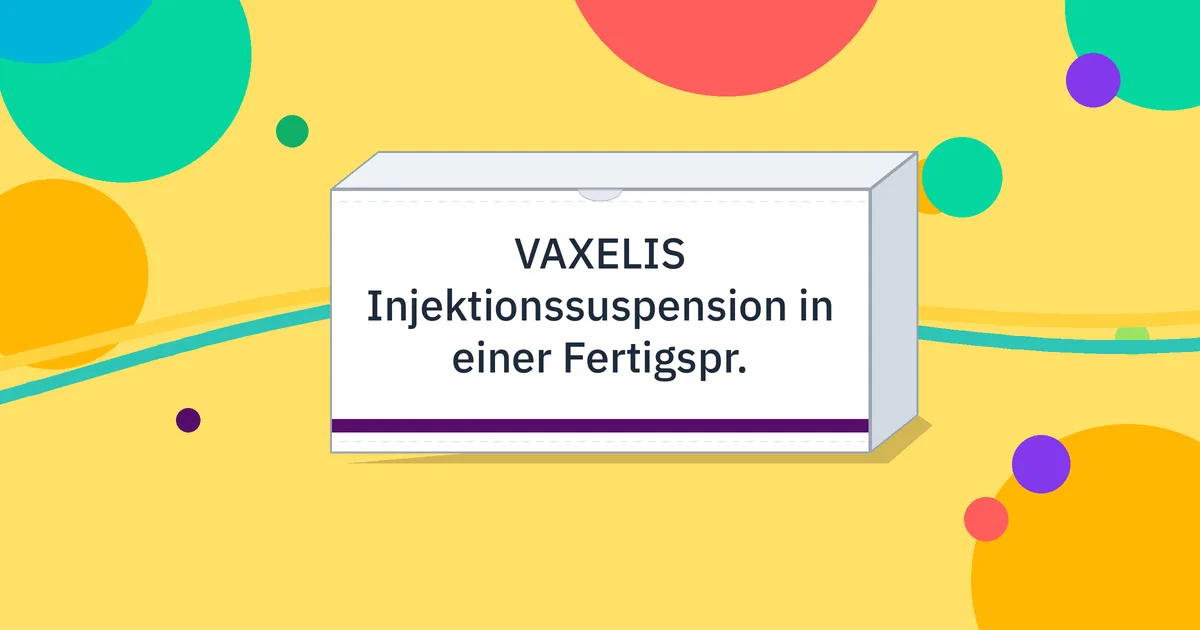 Symbolbild: Packung mit der Aufschrift VAXELIS Injektionssuspension in einer Fertigspr. (PZN 15405895) – Verfügbarkeit und Bezug in Apotheken in Frankfurt am Main