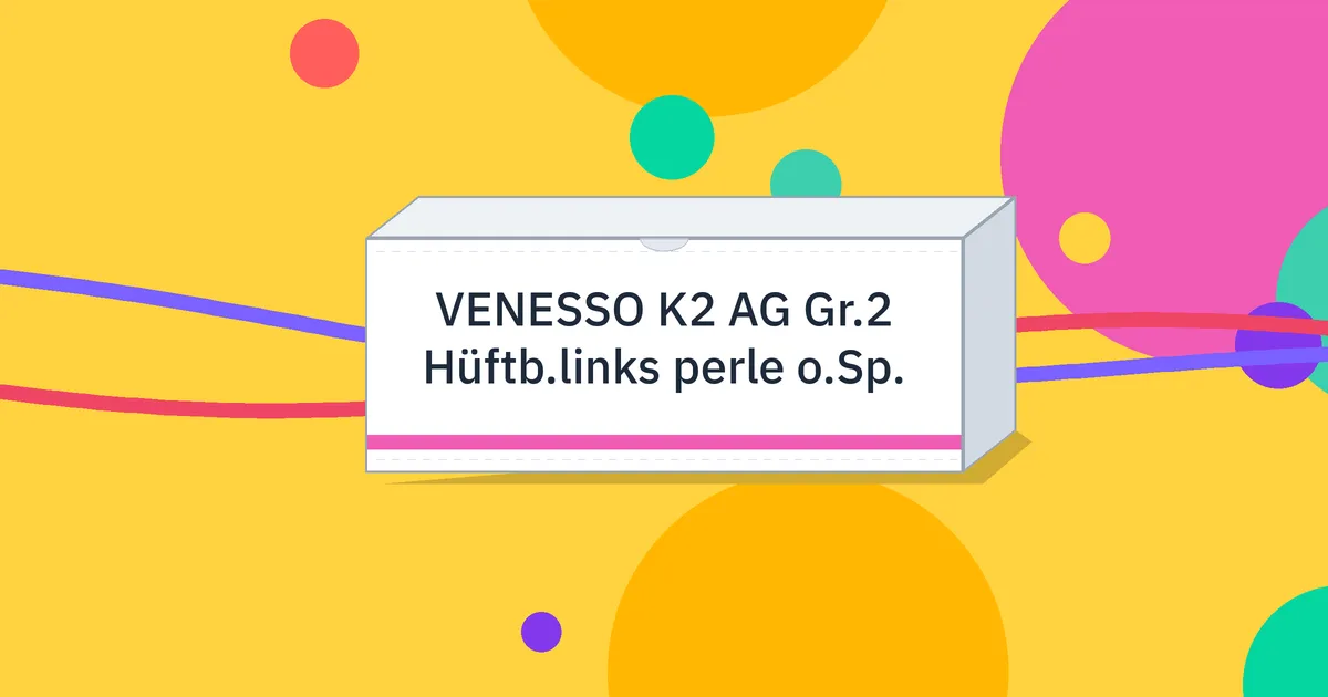 Symbolbild: Packung mit der Aufschrift VENESSO K2 AG Gr.2 Hüftb.links perle o.Sp. (PZN 03269151) – Verfügbarkeit und Bezug in Apotheken in Frankfurt am Main