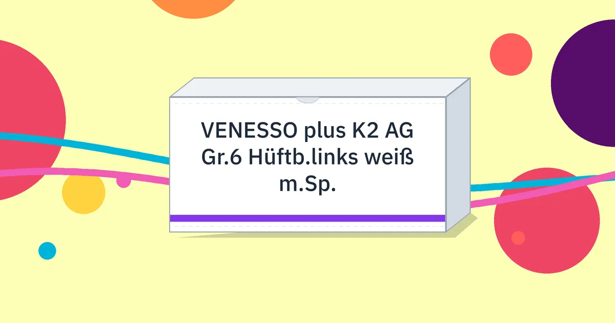 Symbolbild: Packung mit der Aufschrift VENESSO plus K2 AG Gr.6 Hüftb.links weiß m.Sp. (PZN 03308307) – Verfügbarkeit und Bezug in Apotheken in Frankfurt am Main