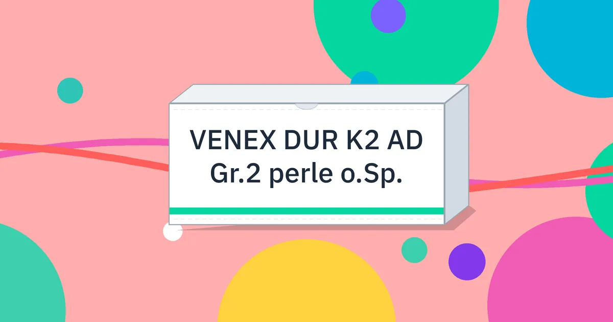 Symbolbild: Packung mit der Aufschrift VENEX DUR K2 AD Gr.2 perle o.Sp. (PZN 03211157) – Verfügbarkeit und Bezug in Apotheken in Frankfurt am Main