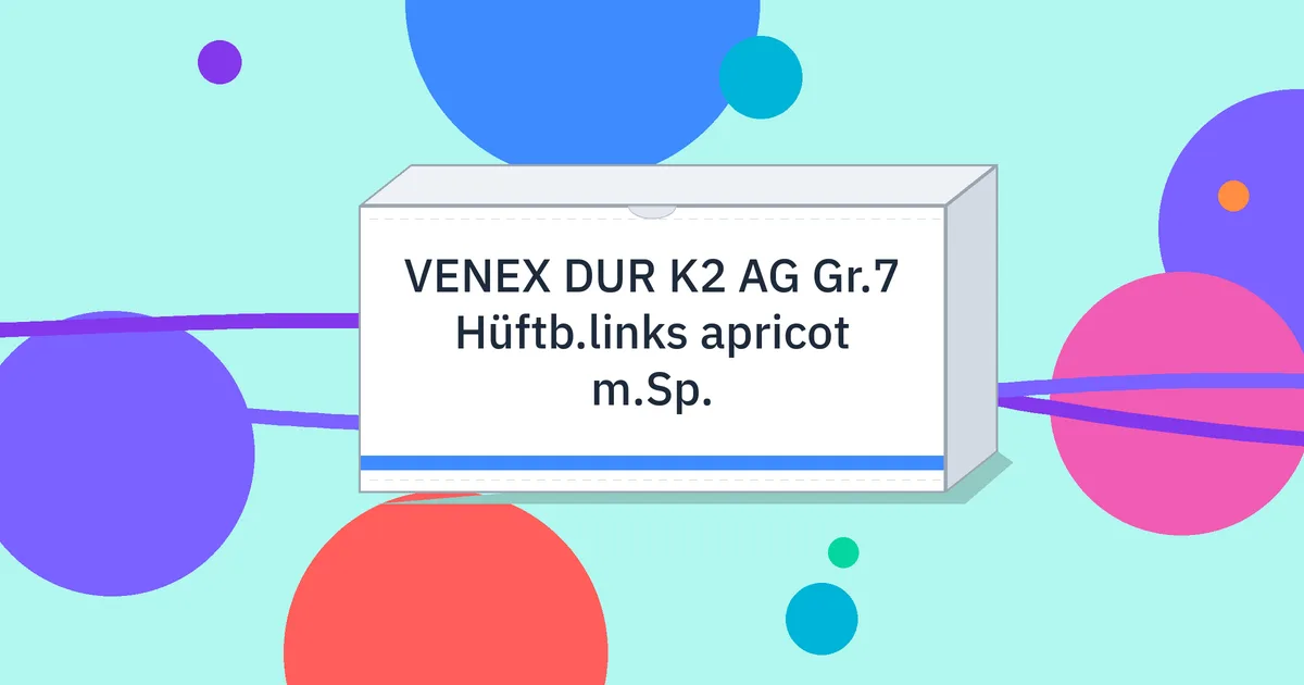 Symbolbild: Packung mit der Aufschrift VENEX DUR K2 AG Gr.7 Hüftb.links apricot m.Sp. (PZN 03226176) – Verfügbarkeit und Bezug in Apotheken in Frankfurt am Main