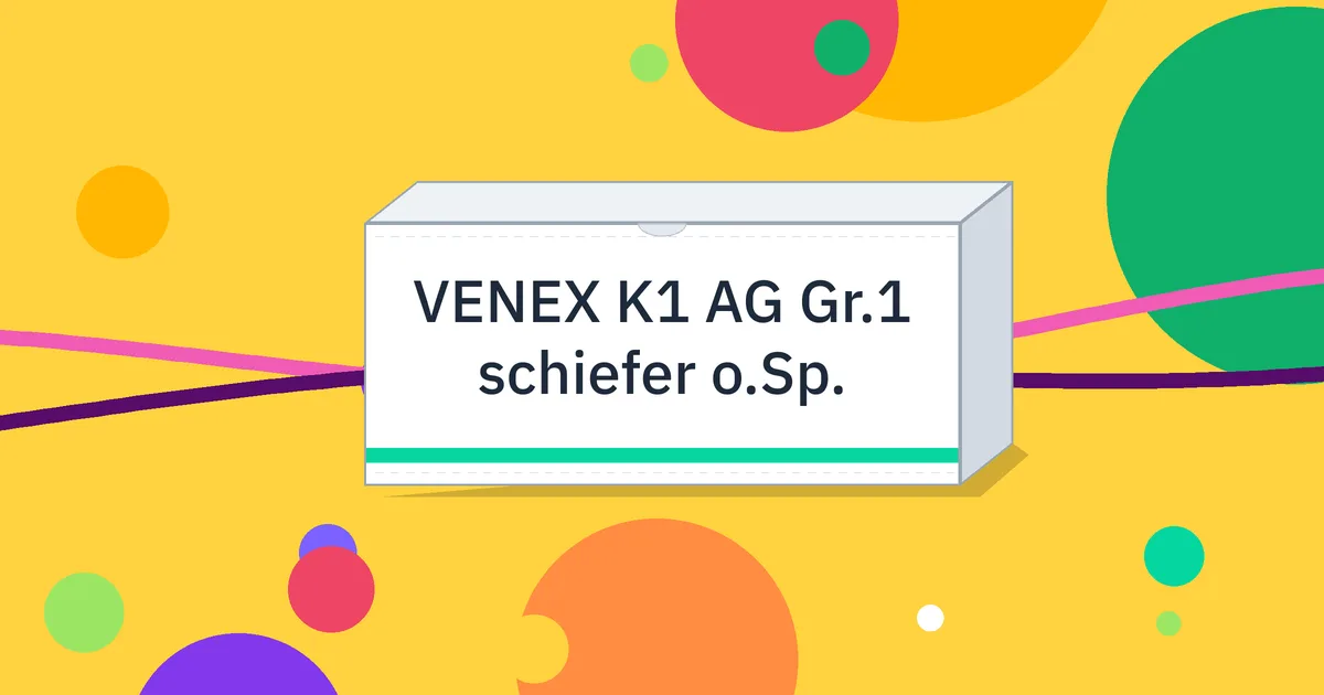 Symbolbild: Packung mit der Aufschrift VENEX K1 AG Gr.1 schiefer o.Sp. (PZN 03189446) – Verfügbarkeit und Bezug in Apotheken in Frankfurt am Main