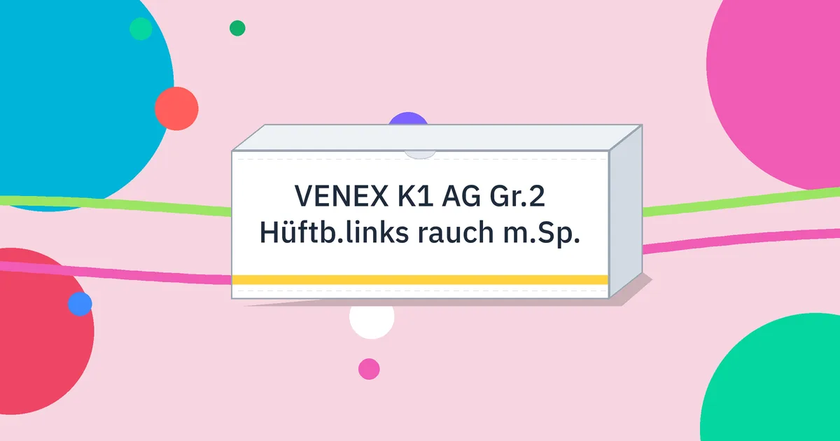 Symbolbild: Packung mit der Aufschrift VENEX K1 AG Gr.2 Hüftb.links rauch m.Sp. (PZN 03199249) – Verfügbarkeit und Bezug in Apotheken in Frankfurt am Main