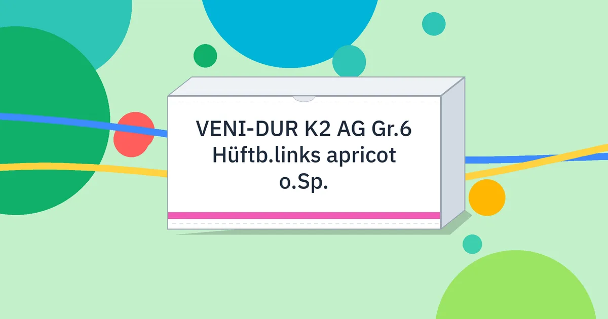 Symbolbild: Packung mit der Aufschrift VENI-DUR K2 AG Gr.6 Hüftb.links apricot o.Sp. (PZN 03251464) – Verfügbarkeit und Bezug in Apotheken in Frankfurt am Main