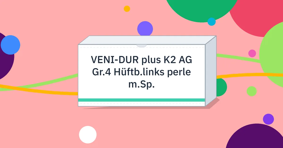 Symbolbild: Packung mit der Aufschrift VENI-DUR plus K2 AG Gr.4 Hüftb.links perle m.Sp. (PZN 03256131) – Verfügbarkeit und Bezug in Apotheken in Frankfurt am Main