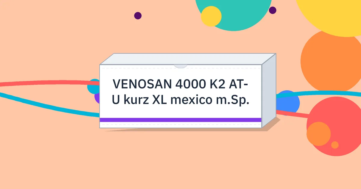 Symbolbild: Packung mit der Aufschrift VENOSAN 4000 K2 AT-U kurz XL mexico m.Sp. (PZN 14424382) – Verfügbarkeit und Bezug in Apotheken in Frankfurt am Main