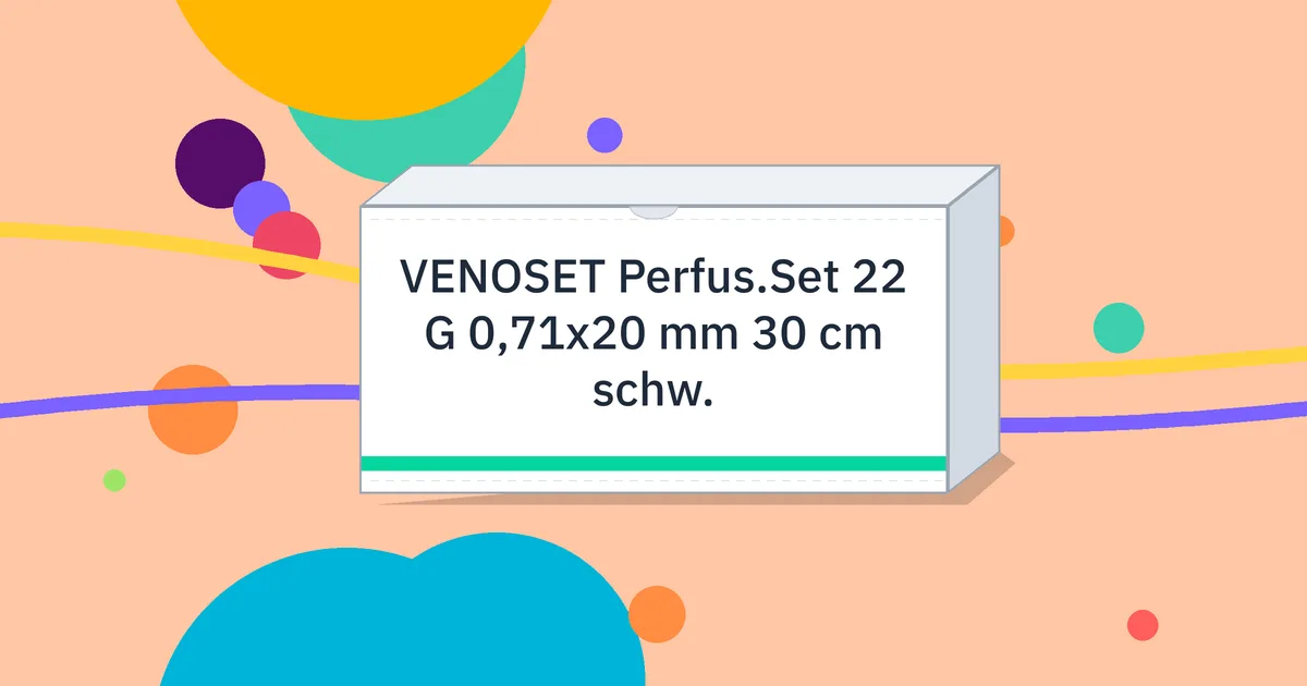 Symbolbild: Packung mit der Aufschrift VENOSET Perfus.Set 22 G 0,71x20 mm 30 cm schw. (PZN 13846773) – Verfügbarkeit und Bezug in Apotheken in Frankfurt am Main