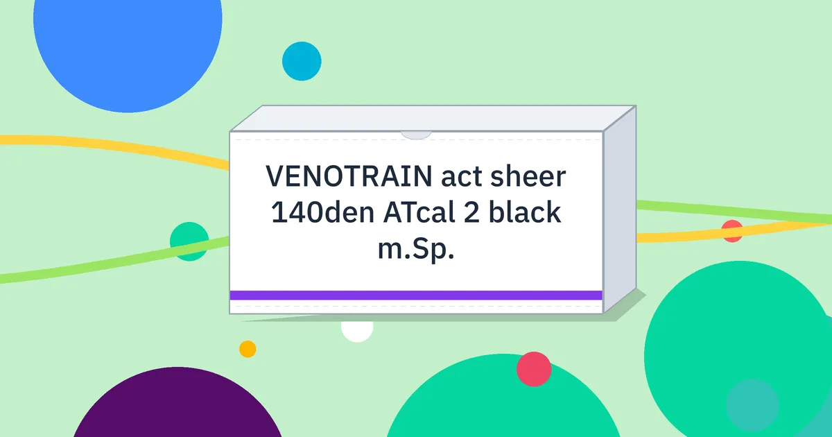 Symbolbild: Packung mit der Aufschrift VENOTRAIN act sheer 140den ATcal 2 black m.Sp. (PZN 16207737) – Verfügbarkeit und Bezug in Apotheken in Frankfurt am Main