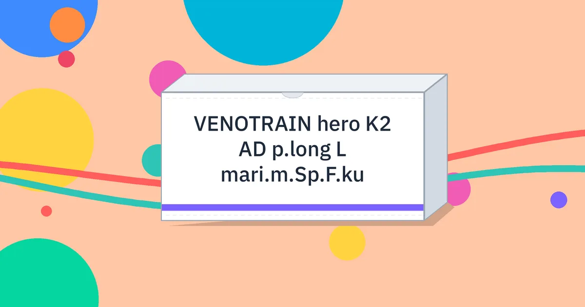 Symbolbild: Packung mit der Aufschrift VENOTRAIN hero K2 AD p.long L mari.m.Sp.F.ku (PZN 19189193) – Verfügbarkeit und Bezug in Apotheken in Frankfurt am Main