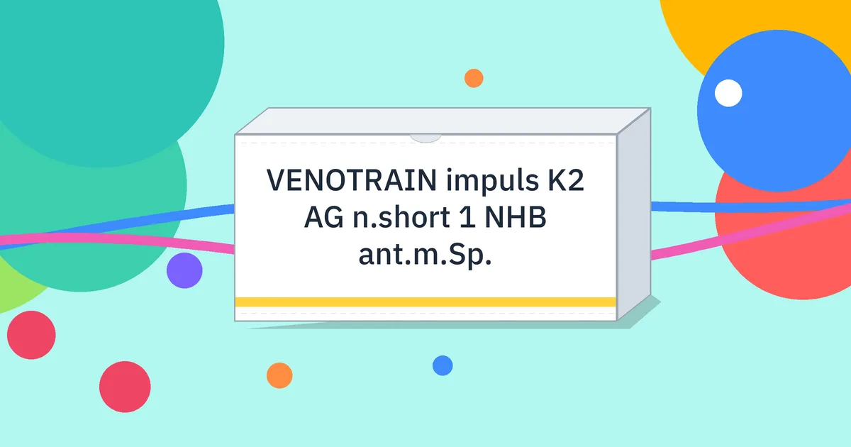 Symbolbild: Packung mit der Aufschrift VENOTRAIN impuls K2 AG n.short 1 NHB ant.m.Sp. (PZN 15214592) – Verfügbarkeit und Bezug in Apotheken in Frankfurt am Main
