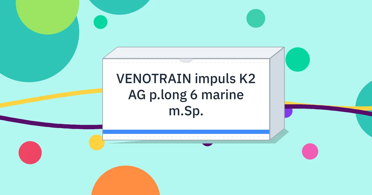 Symbolbild: Packung mit der Aufschrift VENOTRAIN impuls K2 AG p.long 6 marine m.Sp. (PZN 15211949) – Verfügbarkeit und Bezug in Apotheken in Frankfurt am Main
