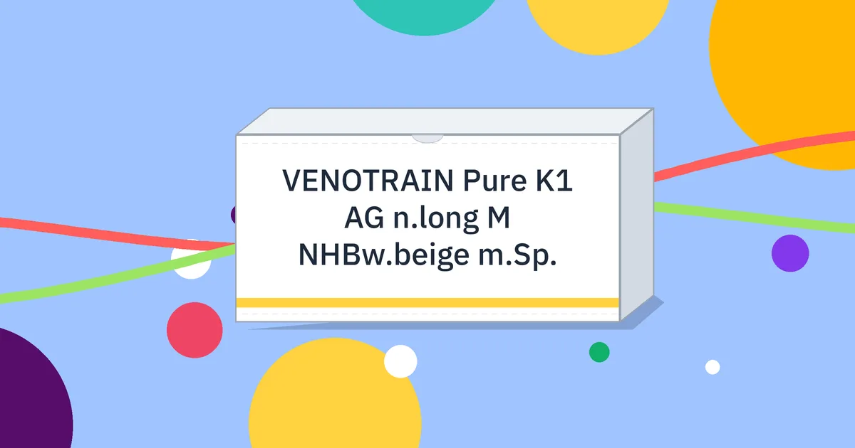 Symbolbild: Packung mit der Aufschrift VENOTRAIN Pure K1 AG n.long M NHBw.beige m.Sp. (PZN 18150272) – Verfügbarkeit und Bezug in Apotheken in Frankfurt am Main