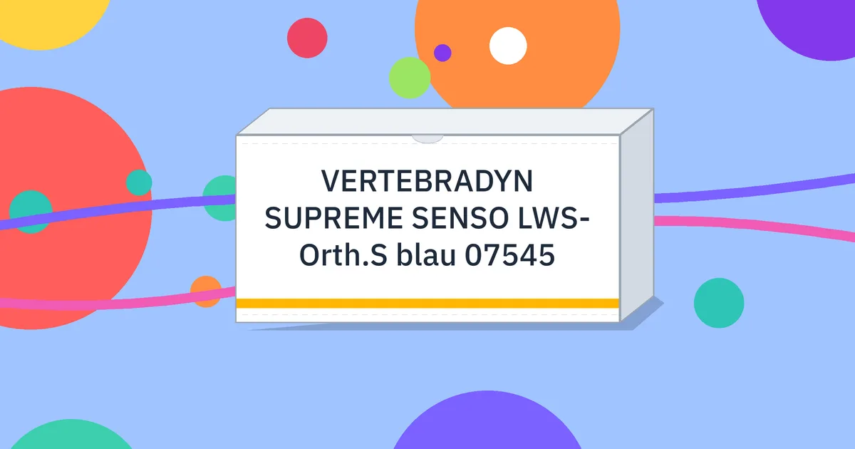 Symbolbild: Packung mit der Aufschrift VERTEBRADYN SUPREME SENSO LWS-Orth.S blau 07545 (PZN 16931143) – Verfügbarkeit und Bezug in Apotheken in Frankfurt am Main