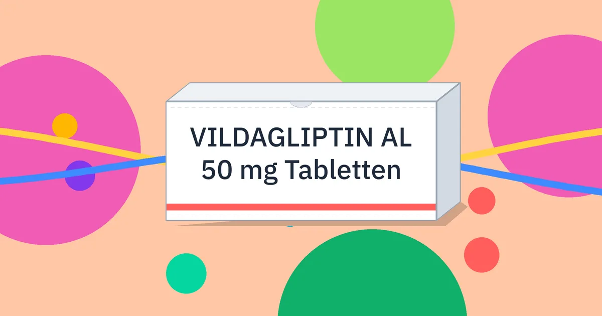 Symbolbild: Packung mit der Aufschrift VILDAGLIPTIN AL 50 mg Tabletten (PZN 18017030) – Verfügbarkeit und Bezug in Apotheken in Frankfurt am Main