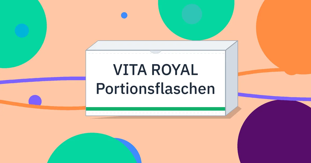 Symbolbild: Packung mit der Aufschrift VITA ROYAL Portionsflaschen (PZN 06339768) – Verfügbarkeit und Bezug in Apotheken in Frankfurt am Main