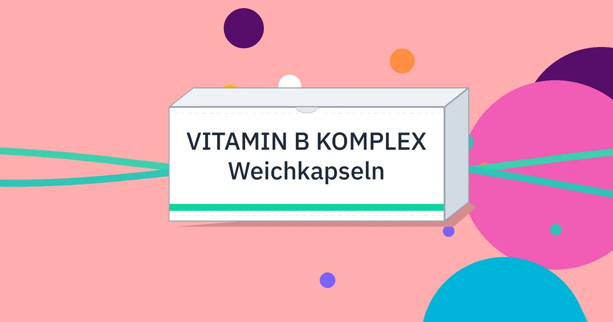 Symbolbild: Packung mit der Aufschrift VITAMIN B KOMPLEX Weichkapseln (PZN 15427750) – Verfügbarkeit und Bezug in Apotheken in Frankfurt am Main
