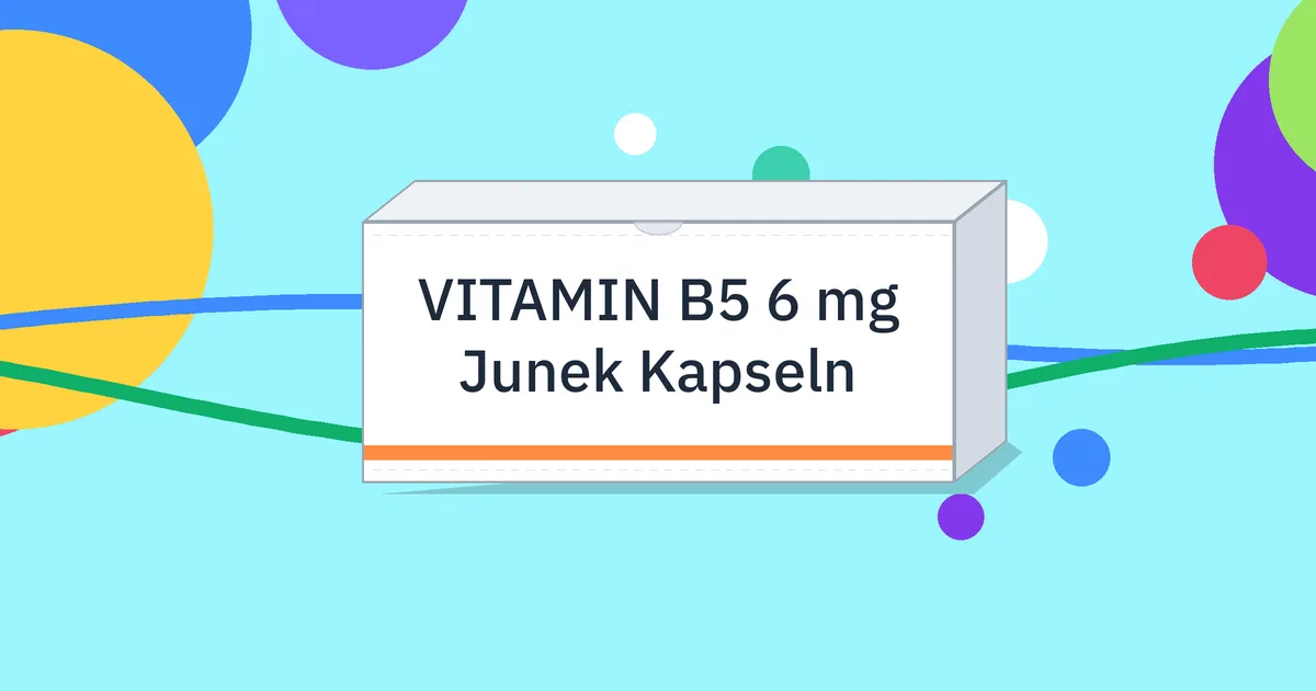 Symbolbild: Packung mit der Aufschrift VITAMIN B5 6 mg Junek Kapseln (PZN 10053718) – Verfügbarkeit und Bezug in Apotheken in Frankfurt am Main