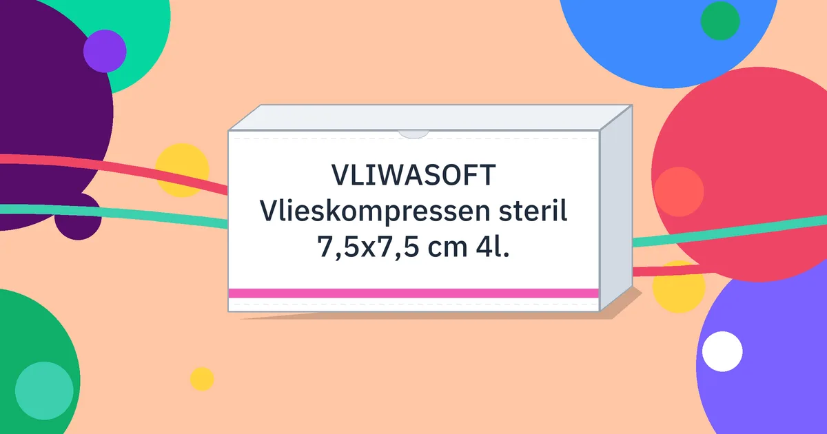 Symbolbild: Packung mit der Aufschrift VLIWASOFT Vlieskompressen steril 7,5x7,5 cm 4l. (PZN 19704399) – Verfügbarkeit und Bezug in Apotheken in Frankfurt am Main