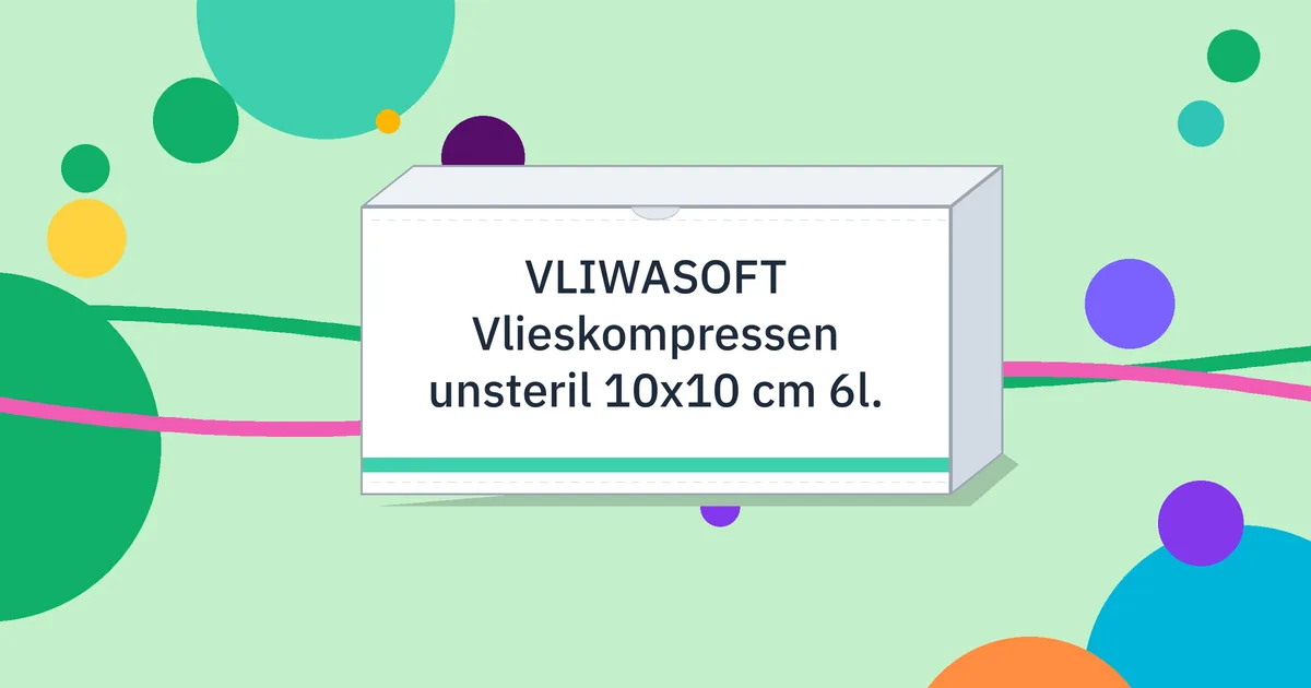 Symbolbild: Packung mit der Aufschrift VLIWASOFT Vlieskompressen unsteril 10x10 cm 6l. (PZN 20277749) – Verfügbarkeit und Bezug in Apotheken in Frankfurt am Main