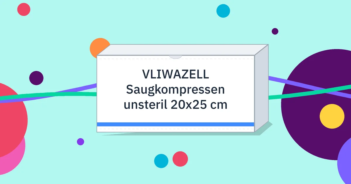 Symbolbild: Packung mit der Aufschrift VLIWAZELL Saugkompressen unsteril 20x25 cm (PZN 05855597) – Verfügbarkeit und Bezug in Apotheken in Frankfurt am Main