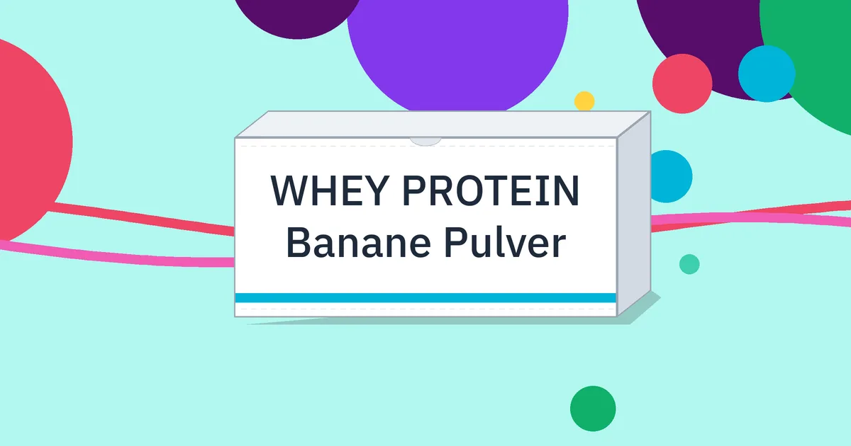 Symbolbild: Packung mit der Aufschrift WHEY PROTEIN Banane Pulver (PZN 10028152) – Verfügbarkeit und Bezug in Apotheken in Frankfurt am Main