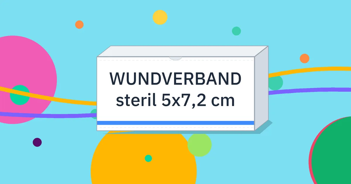 Symbolbild: Packung mit der Aufschrift WUNDVERBAND steril 5x7,2 cm (PZN 19813496) – Verfügbarkeit und Bezug in Apotheken in Frankfurt am Main