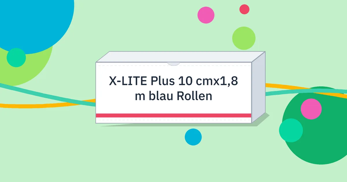 Symbolbild: Packung mit der Aufschrift X-LITE Plus 10 cmx1,8 m blau Rollen (PZN 14441529) – Verfügbarkeit und Bezug in Apotheken in Frankfurt am Main