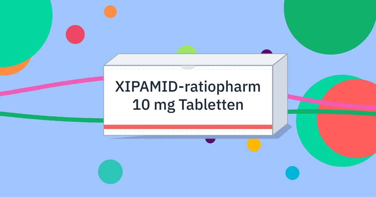 Symbolbild: Packung mit der Aufschrift XIPAMID-ratiopharm 10 mg Tabletten (PZN 03691542) – Verfügbarkeit und Bezug in Apotheken in Frankfurt am Main