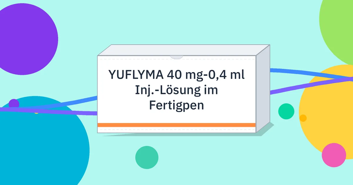 Symbolbild: Packung mit der Aufschrift YUFLYMA 40 mg-0,4 ml Inj.-Lösung im Fertigpen (PZN 18035660) – Verfügbarkeit und Bezug in Apotheken in Frankfurt am Main