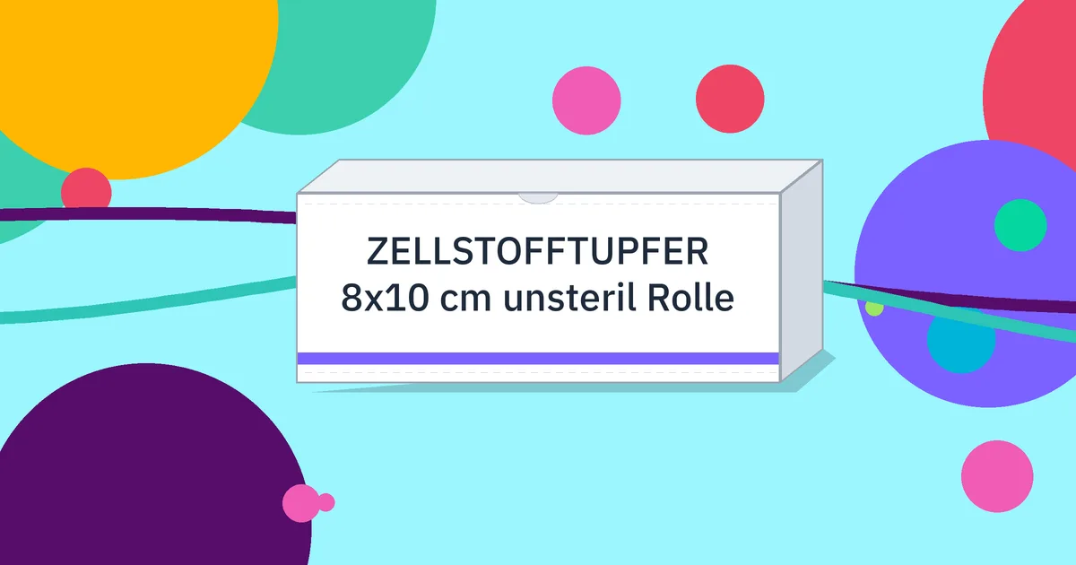 Symbolbild: Packung mit der Aufschrift ZELLSTOFFTUPFER 8x10 cm unsteril Rolle (PZN 01364253) – Verfügbarkeit und Bezug in Apotheken in Frankfurt am Main