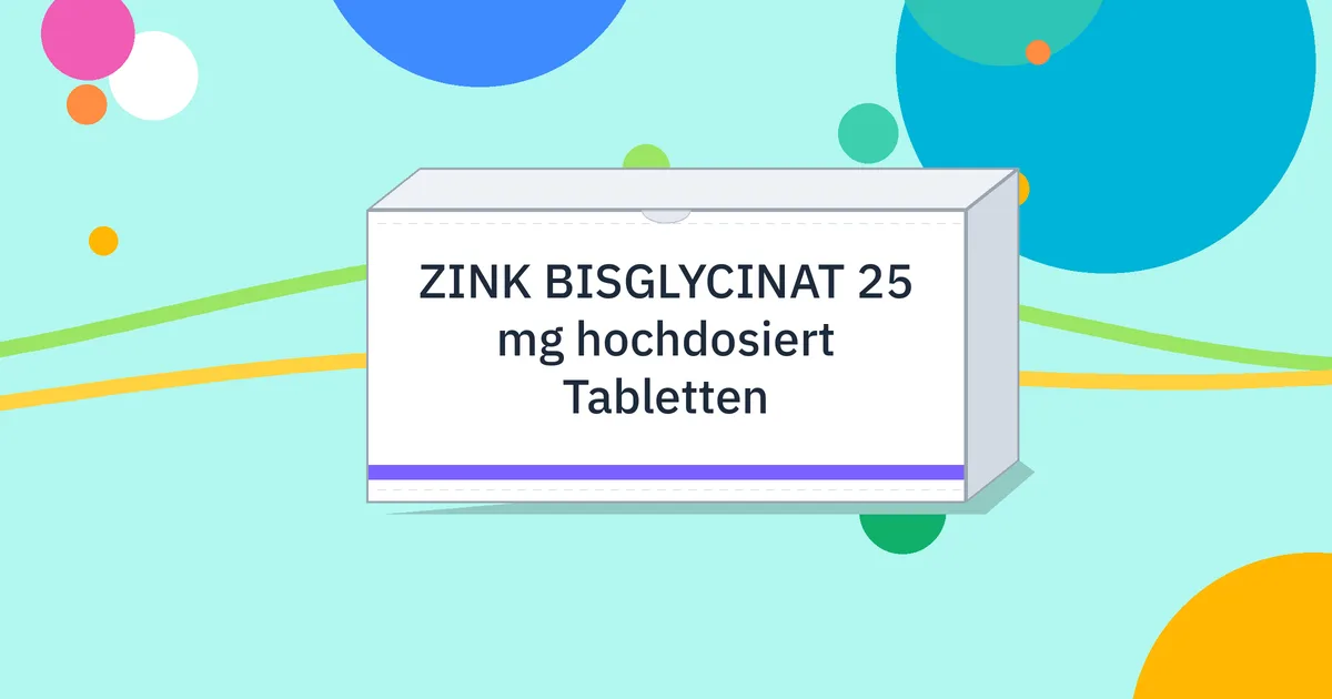 Symbolbild: Packung mit der Aufschrift ZINK BISGLYCINAT 25 mg hochdosiert Tabletten (PZN 19179740) – Verfügbarkeit und Bezug in Apotheken in Frankfurt am Main