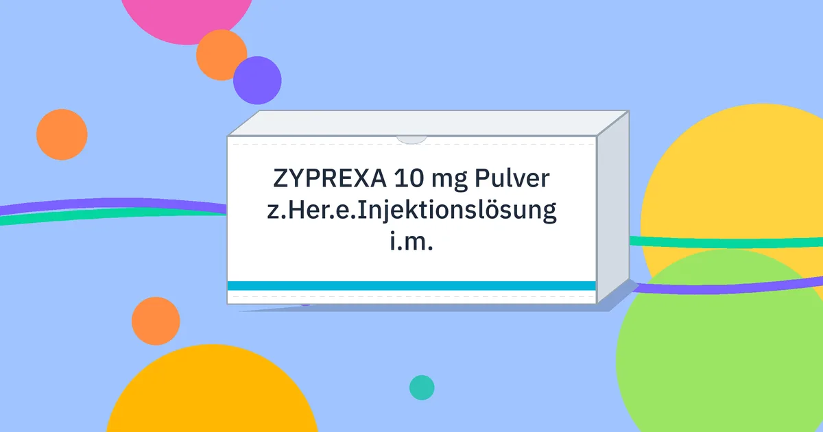 Symbolbild: Packung mit der Aufschrift ZYPREXA 10 mg Pulver z.Her.e.Injektionslösung i.m. (PZN 01658807) – Verfügbarkeit und Bezug in Apotheken in Frankfurt am Main