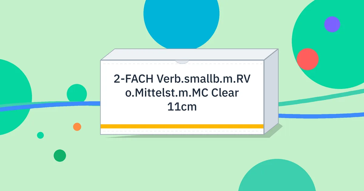 Symbolbild: Packung mit der Aufschrift 2-FACH Verb.smallb.m.RV o.Mittelst.m.MC Clear 11cm (PZN 18499394) – Verfügbarkeit und Bezug in Apotheken in Frankfurt am Main