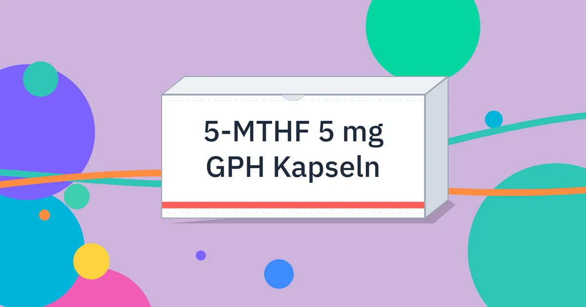Symbolbild: Packung mit der Aufschrift 5-MTHF 5 mg GPH Kapseln (PZN 20051399) – Verfügbarkeit und Bezug in Apotheken in Frankfurt am Main