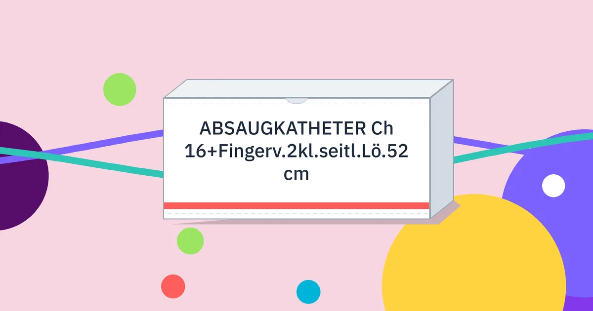 Symbolbild: Packung mit der Aufschrift ABSAUGKATHETER Ch 16+Fingerv.2kl.seitl.Lö.52 cm (PZN 09091889) – Verfügbarkeit und Bezug in Apotheken in Frankfurt am Main