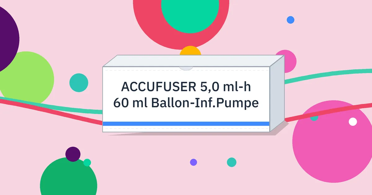 Symbolbild: Packung mit der Aufschrift ACCUFUSER 5,0 ml-h 60 ml Ballon-Inf.Pumpe (PZN 12571788) – Verfügbarkeit und Bezug in Apotheken in Frankfurt am Main